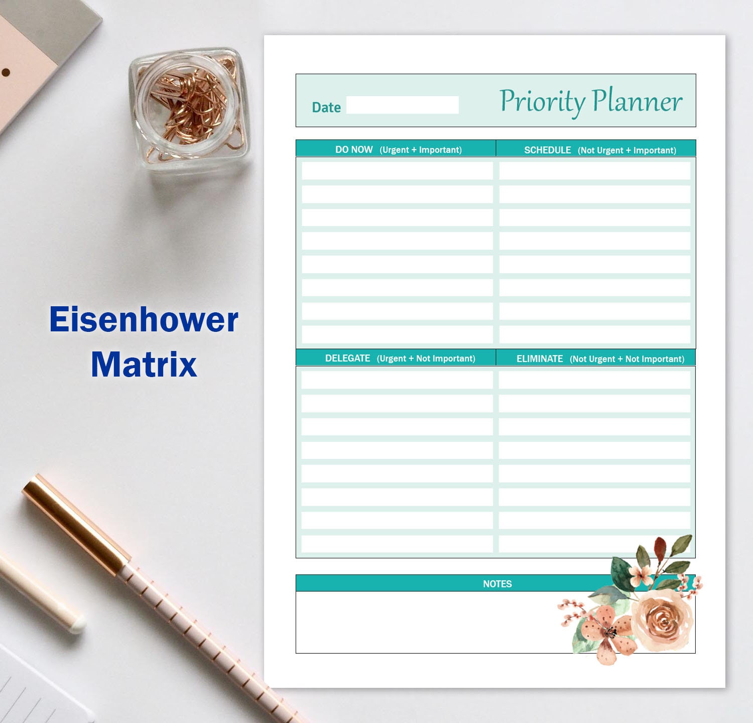Mint Fillable Eisenhower Matrix Priority Digital Planner, Printable, to ...
