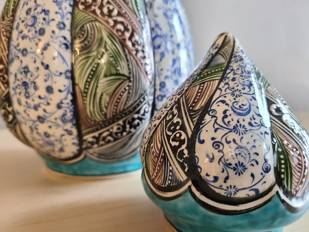 Handmade Signed Turkish Wine Bottle Set. Kutahya Iznik Porcelain ...