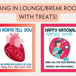 Nurse Appreciation Week Signs for Lunch and Break Room. Digital ...
