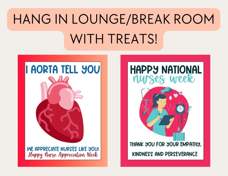Nurse Appreciation Week Signs for Lunch and Break Room. Digital ...