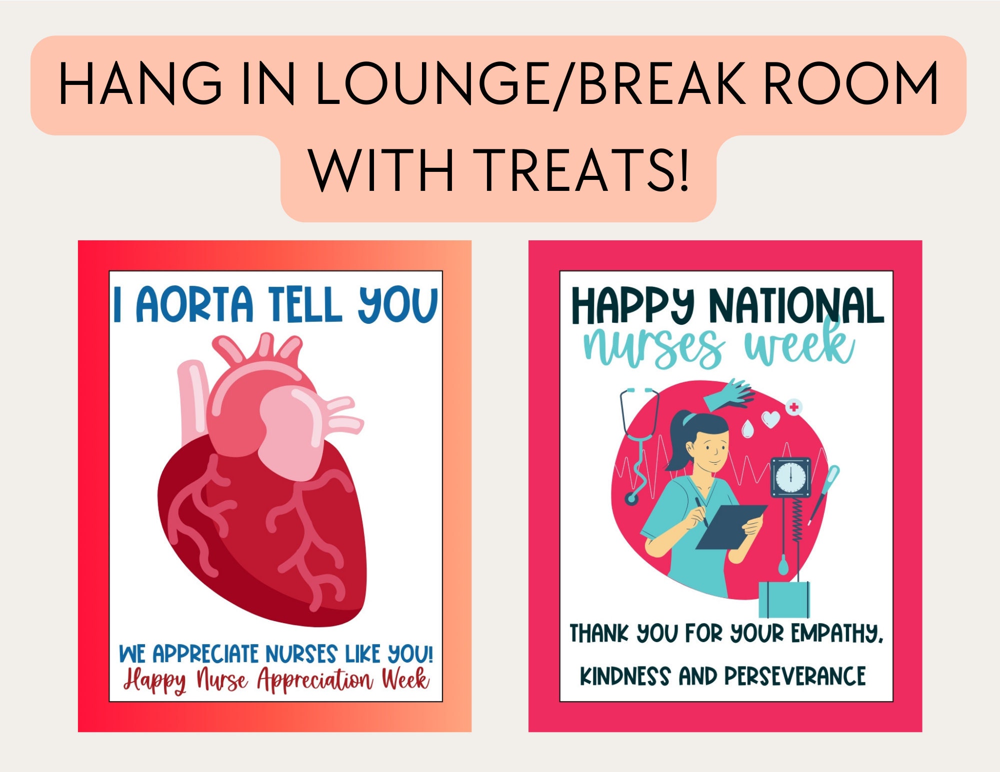 Nurse Appreciation Week Signs for Lunch and Break Room. Digital ...