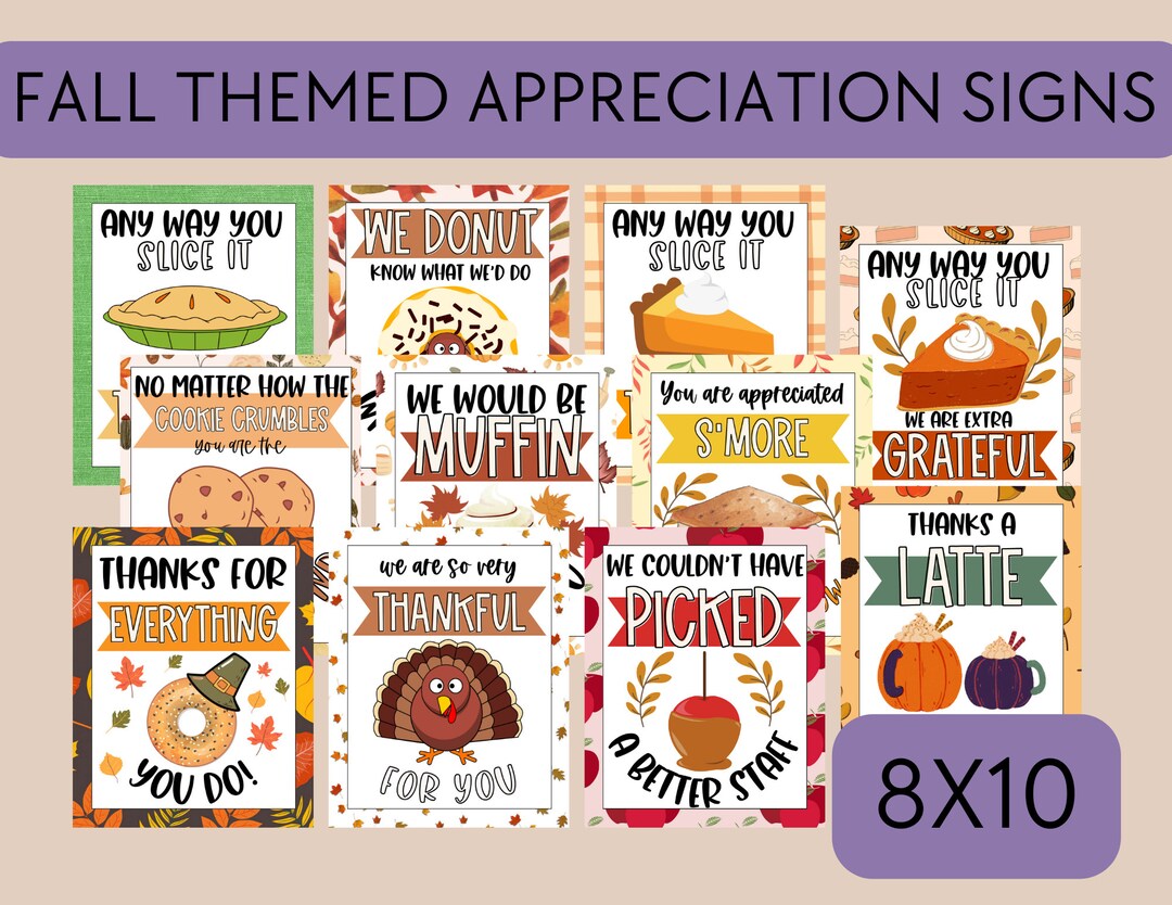 FALL Themed Staff Appreciation 8X10 Signs - Pie, Muffins, Bagels ...