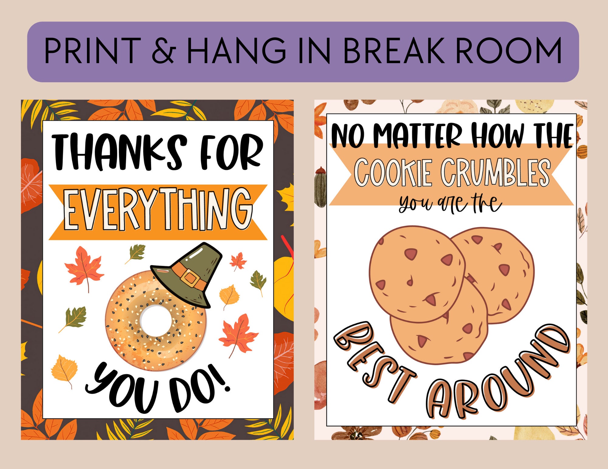 FALL Themed Staff Appreciation 8X10 Signs - Pie, Muffins, Bagels ...