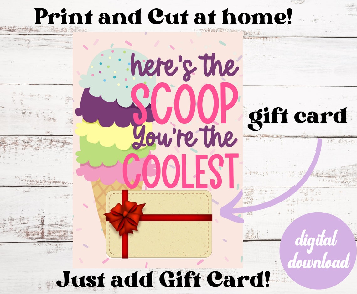 Printable Her'es the Scoop Ice Cream Gift Card Holder. - Etsy