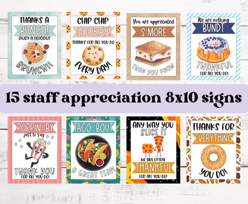 15 Staff Appreciation 8X10 Signs - Lemonade, Muffins, Bagels, Cookies ...