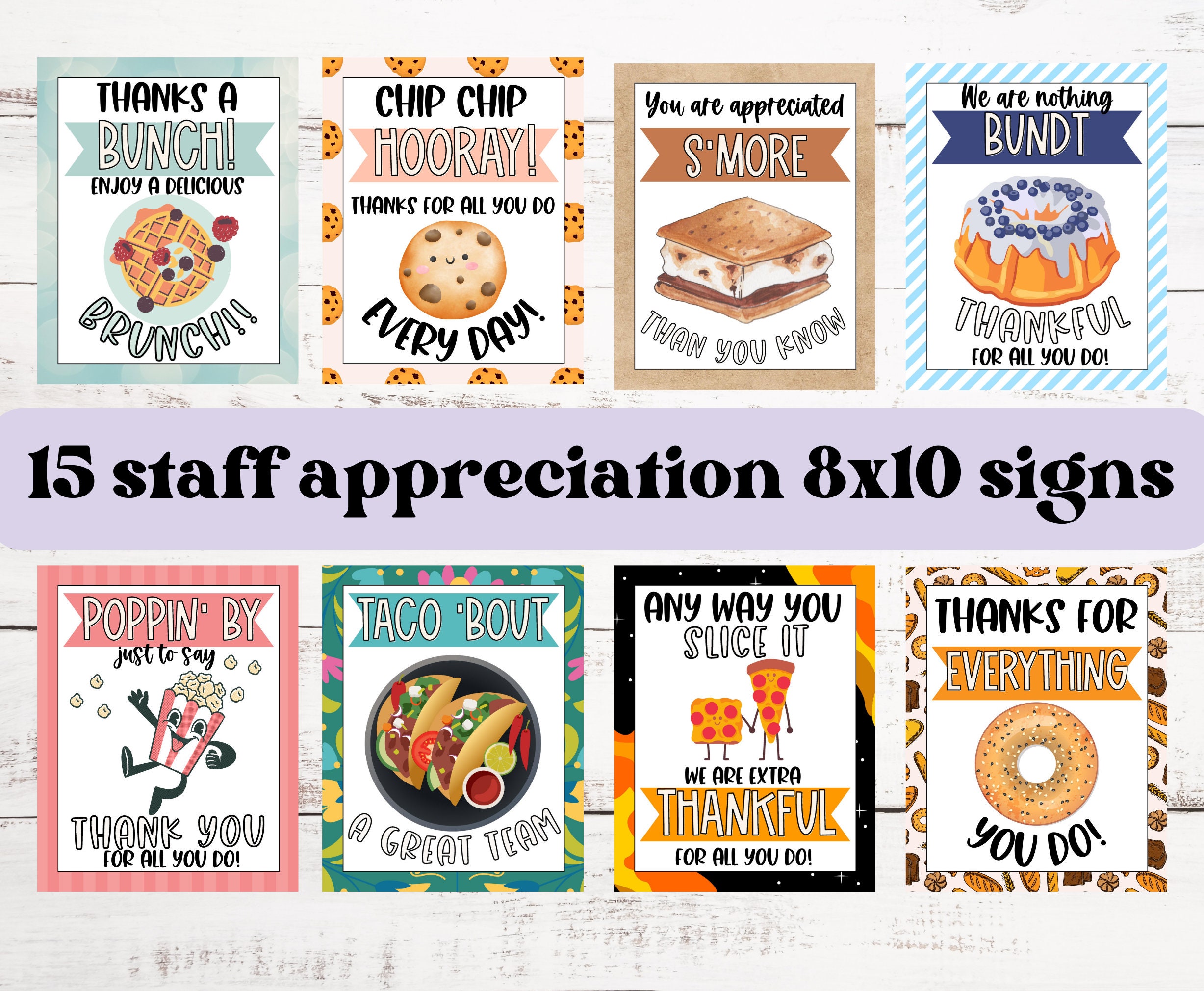 15 Staff Appreciation 8X10 Signs - Lemonade, Muffins, Bagels, Cookies ...