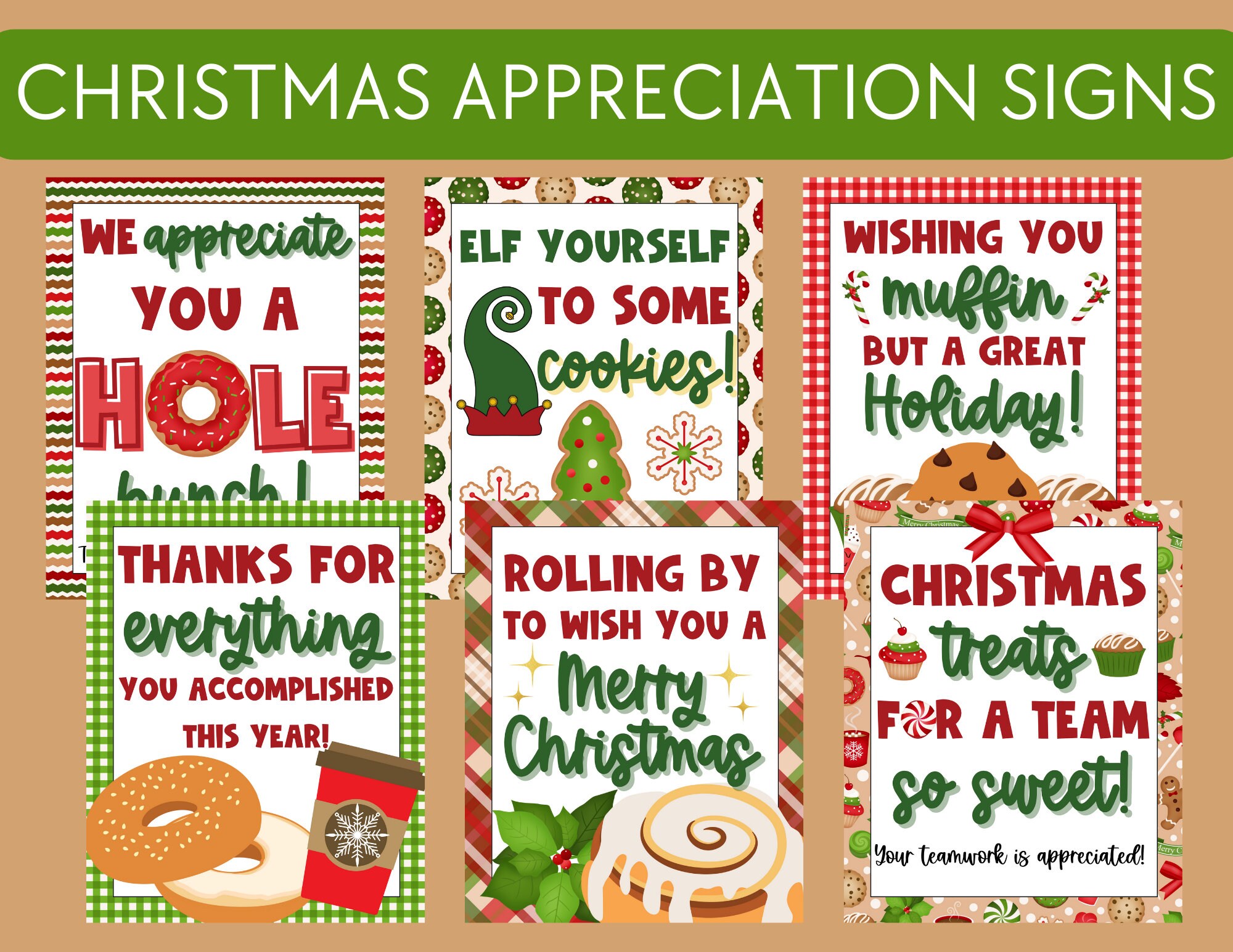 6 Christmas/holiday Staff Appreciation 8X10 Signs - Muffins, Sweets ...
