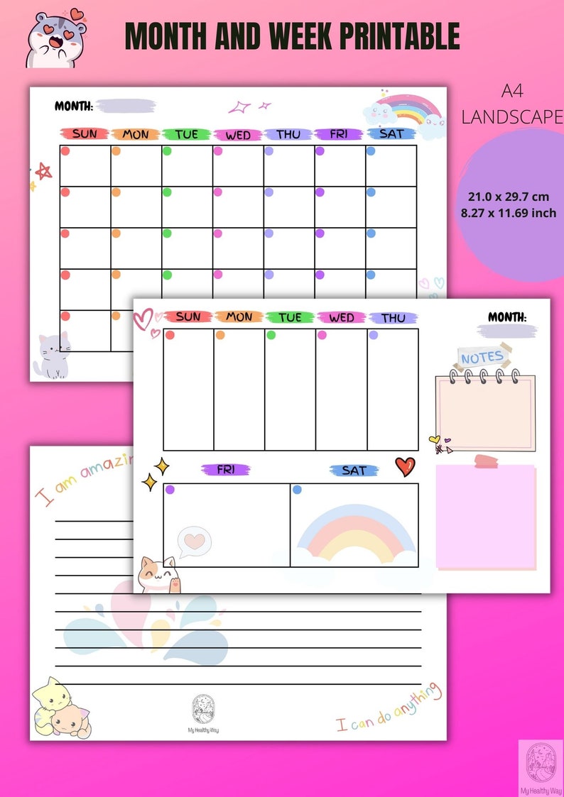 Cute Kawaii Planner Printable Weekly Monthly Planner - Etsy