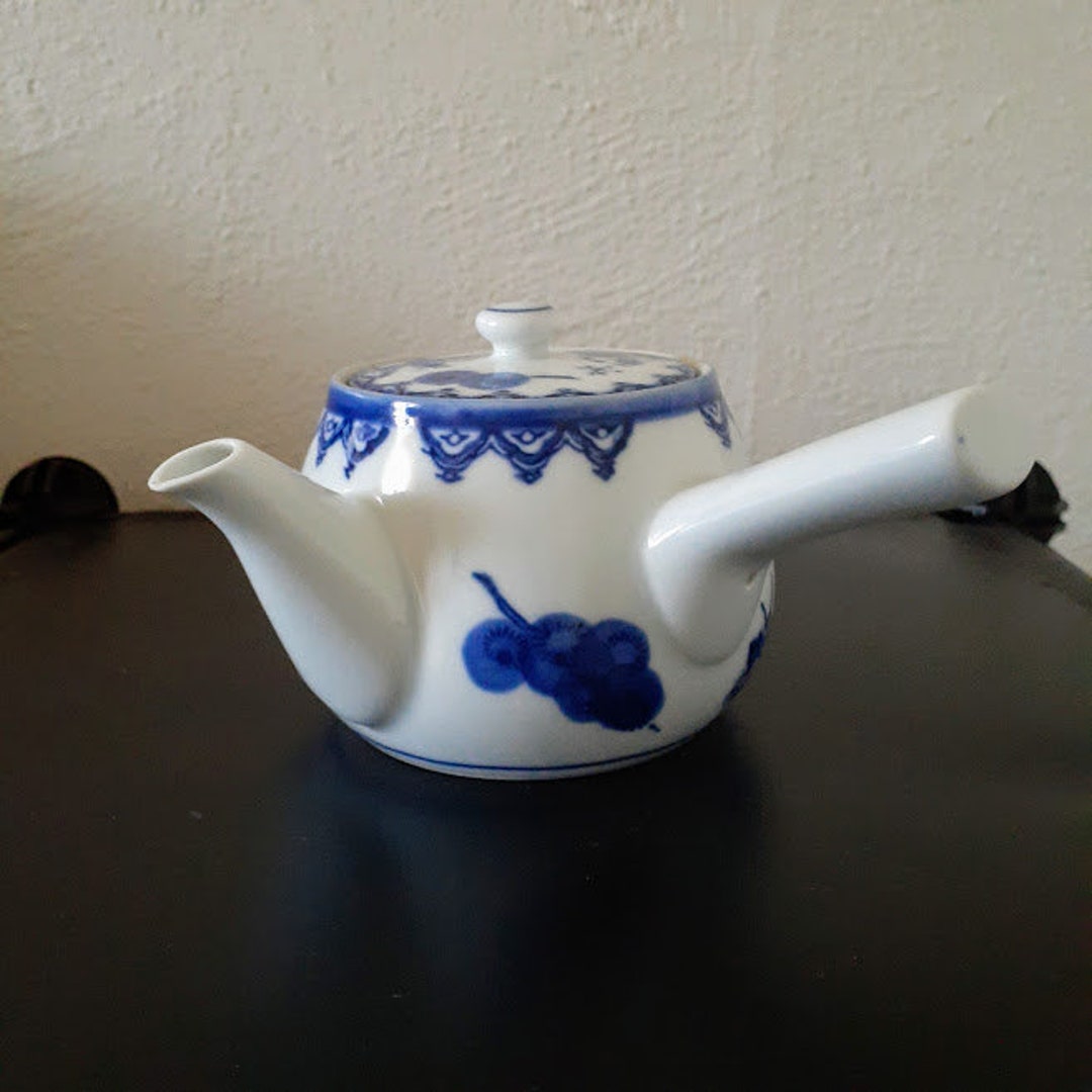 Vintage Blue and White Kyusu Teapot - Etsy