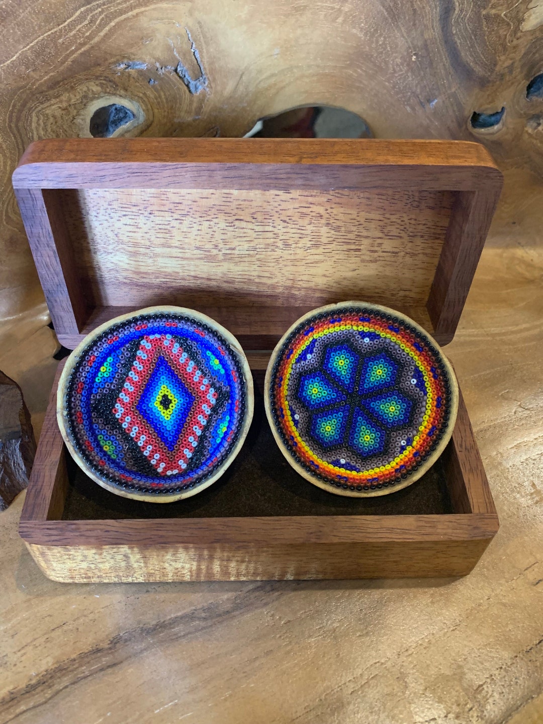 Vintage Huichol Tribe Beaded Bowls , Folk Art, Handmade, Hand Beaded ...