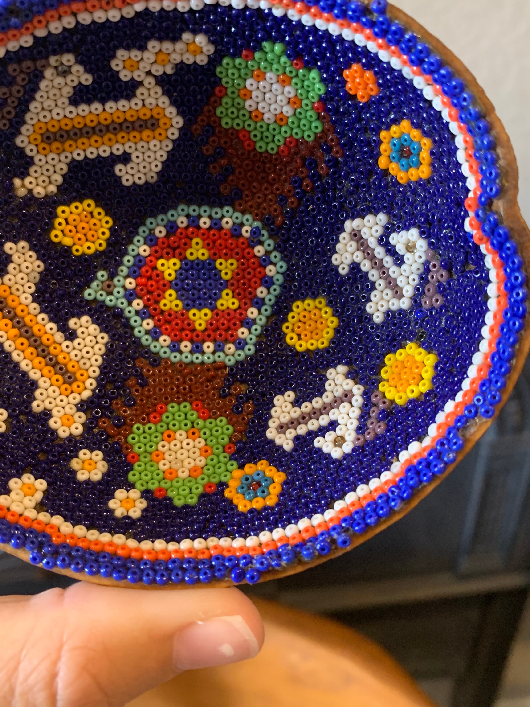 Vintage Huichol Tribe Beaded Bowls , Folk Art, Handmade, Hand Beaded ...