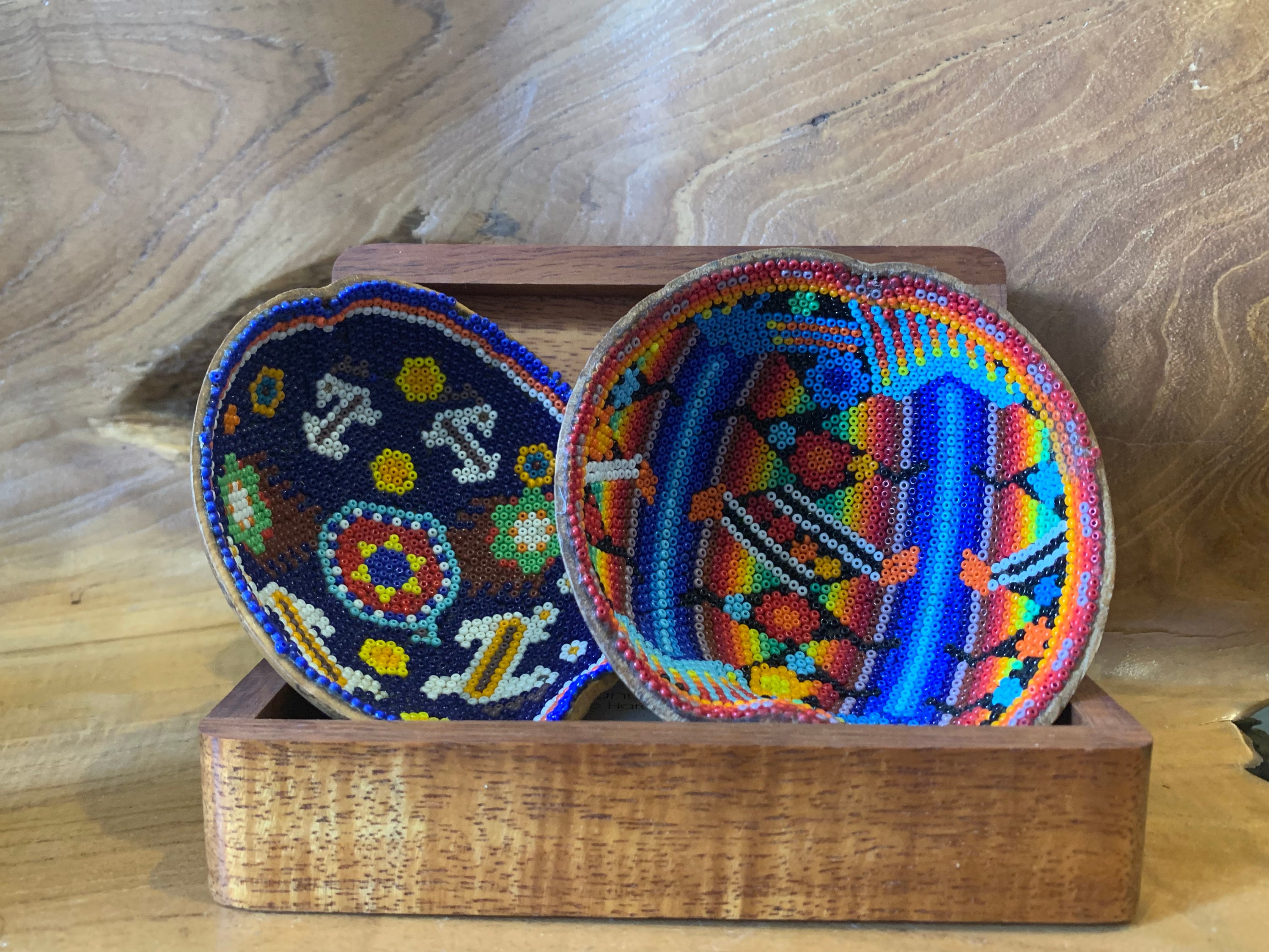 Vintage Huichol Tribe Beaded Bowls , Folk Art, Handmade, Hand Beaded ...