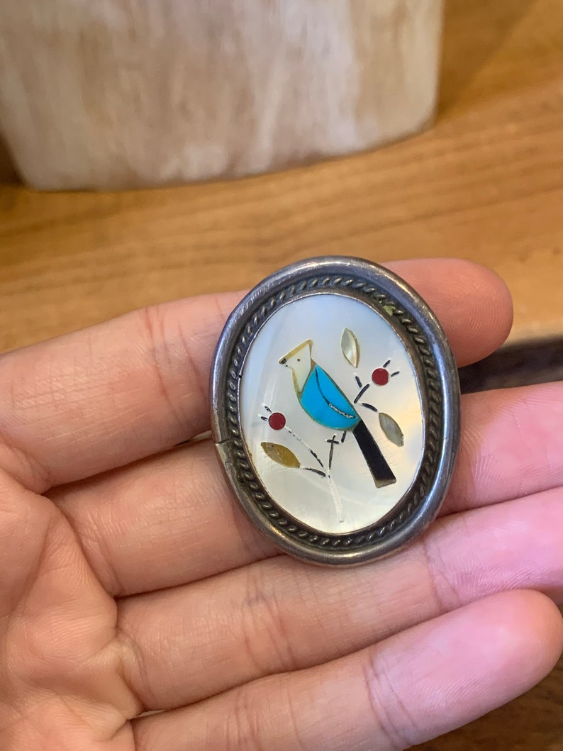 Mother of Pearl Zuni Bird Inlay Ring, Large Native Ring, Cocktail Ring ...