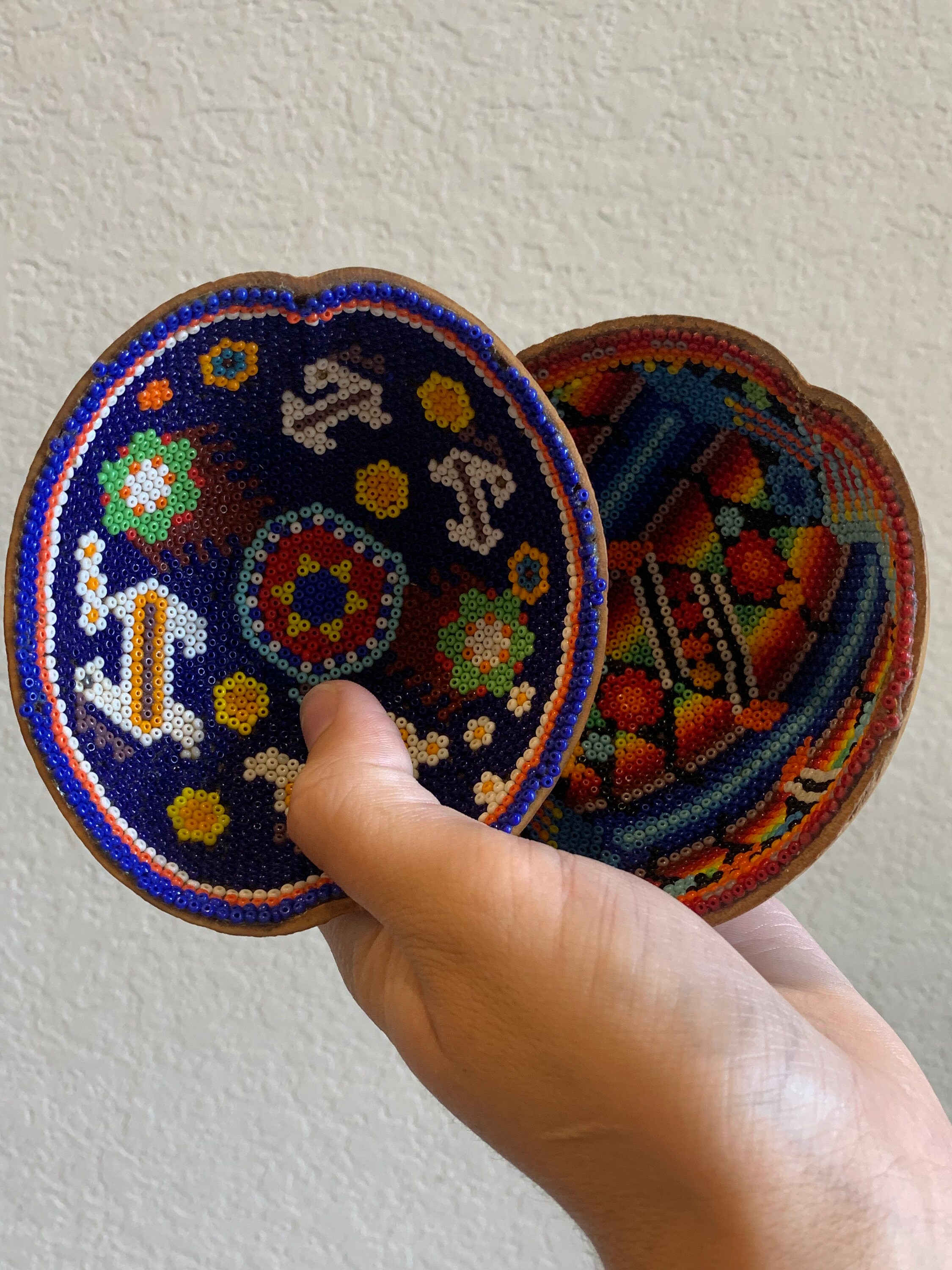 Vintage Huichol Tribe Beaded Bowls , Folk Art, Handmade, Hand Beaded ...