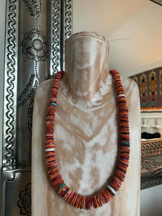 Vintage Spiny Oyster Rolled Turquoise Necklaced,Beade… - Gem