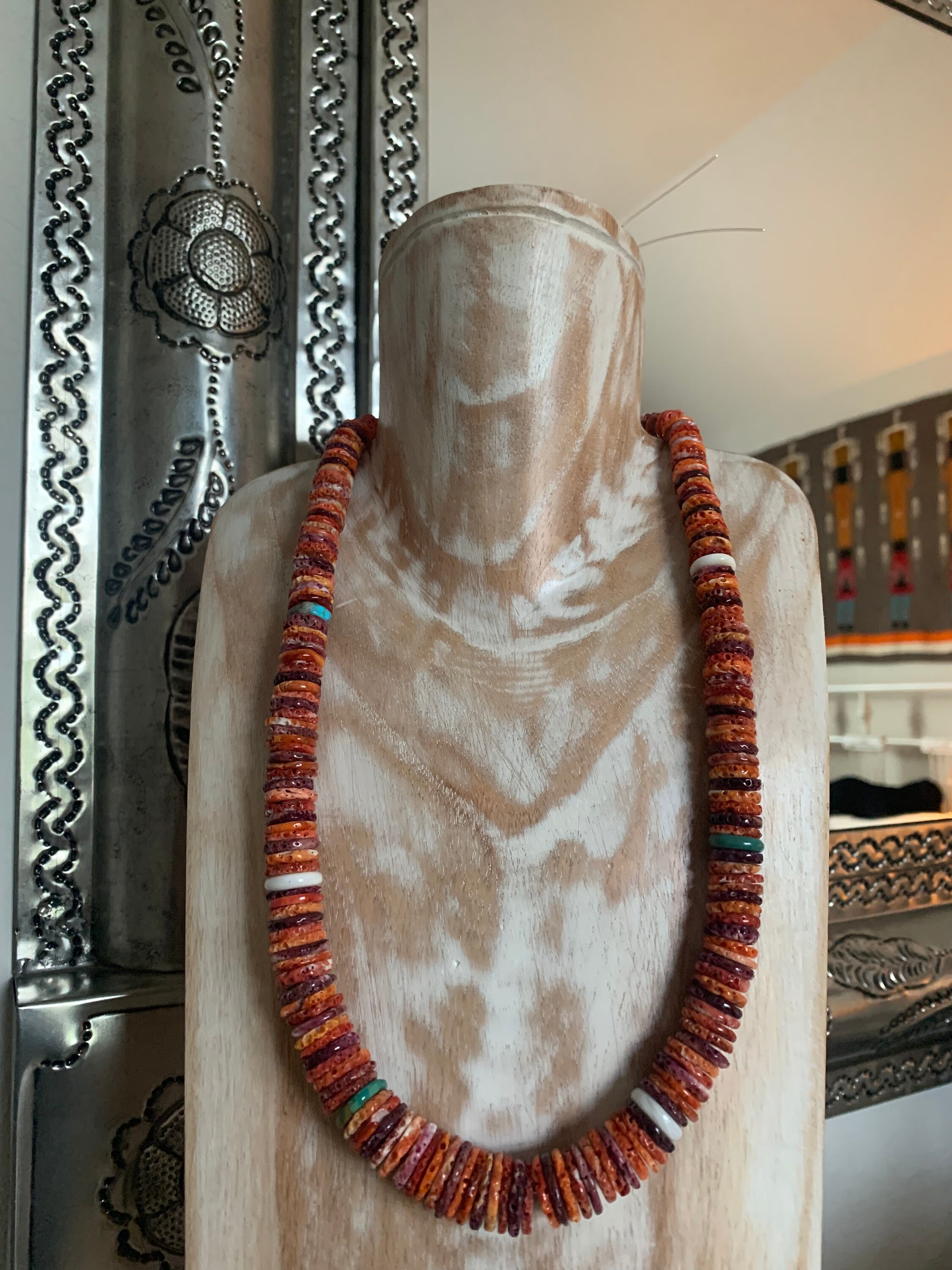 Vintage Spiny Oyster Rolled Turquoise Necklaced,beaded Strand,native ...