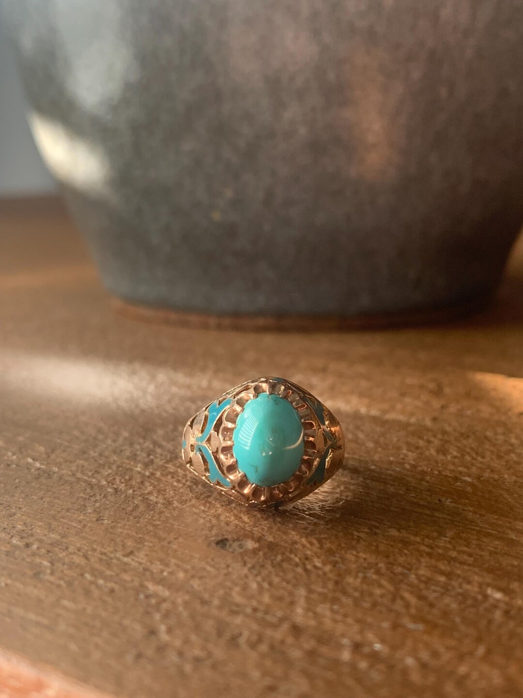 Vintage 14K Gold Turquoise Ring,art Nouveau Style,gold Jewelry,gold ...