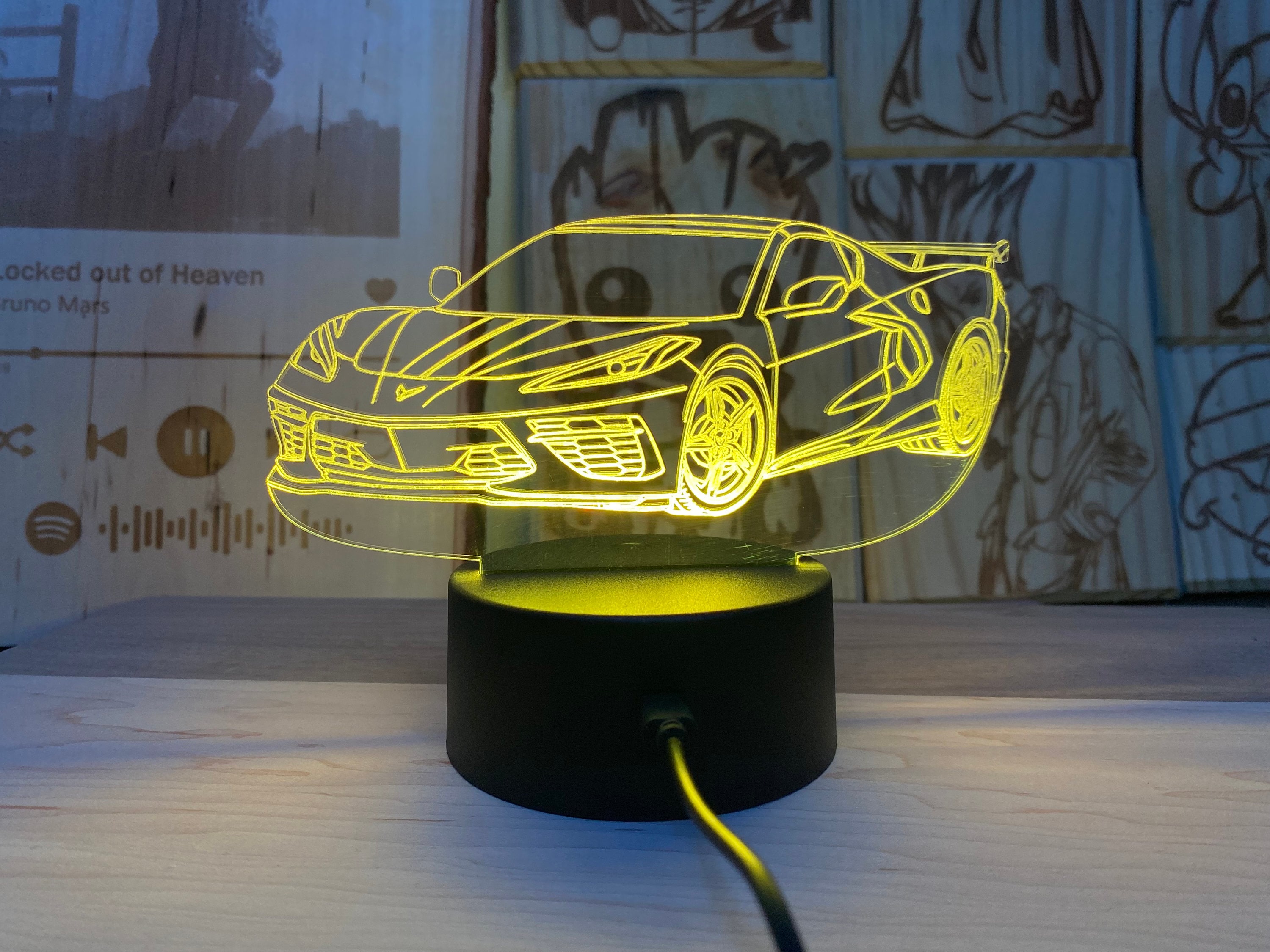 C8 Corvette Acrylic LED Night Light Desk Lamp - Etsy