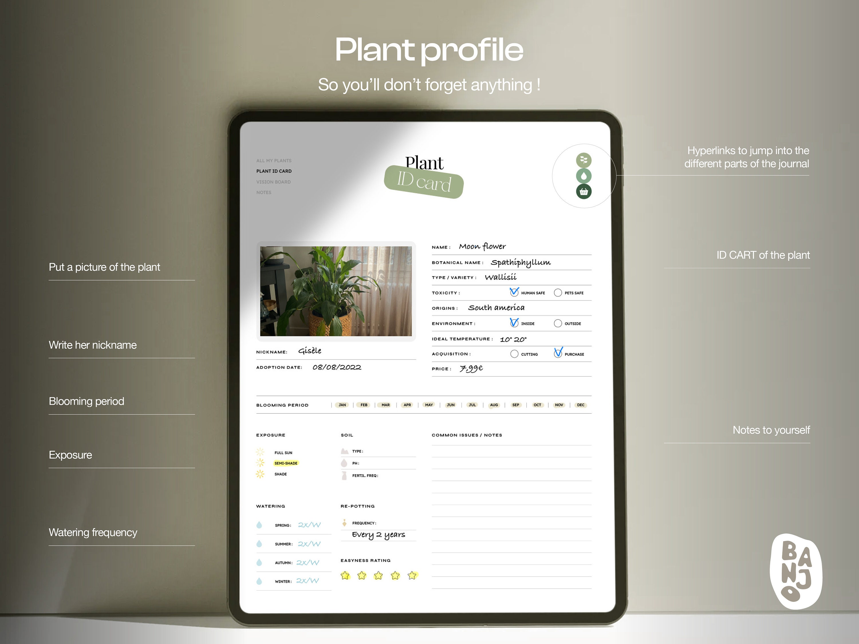 Digital Plants Care Journal / Houseplants Care Planner Journal, PDF ...