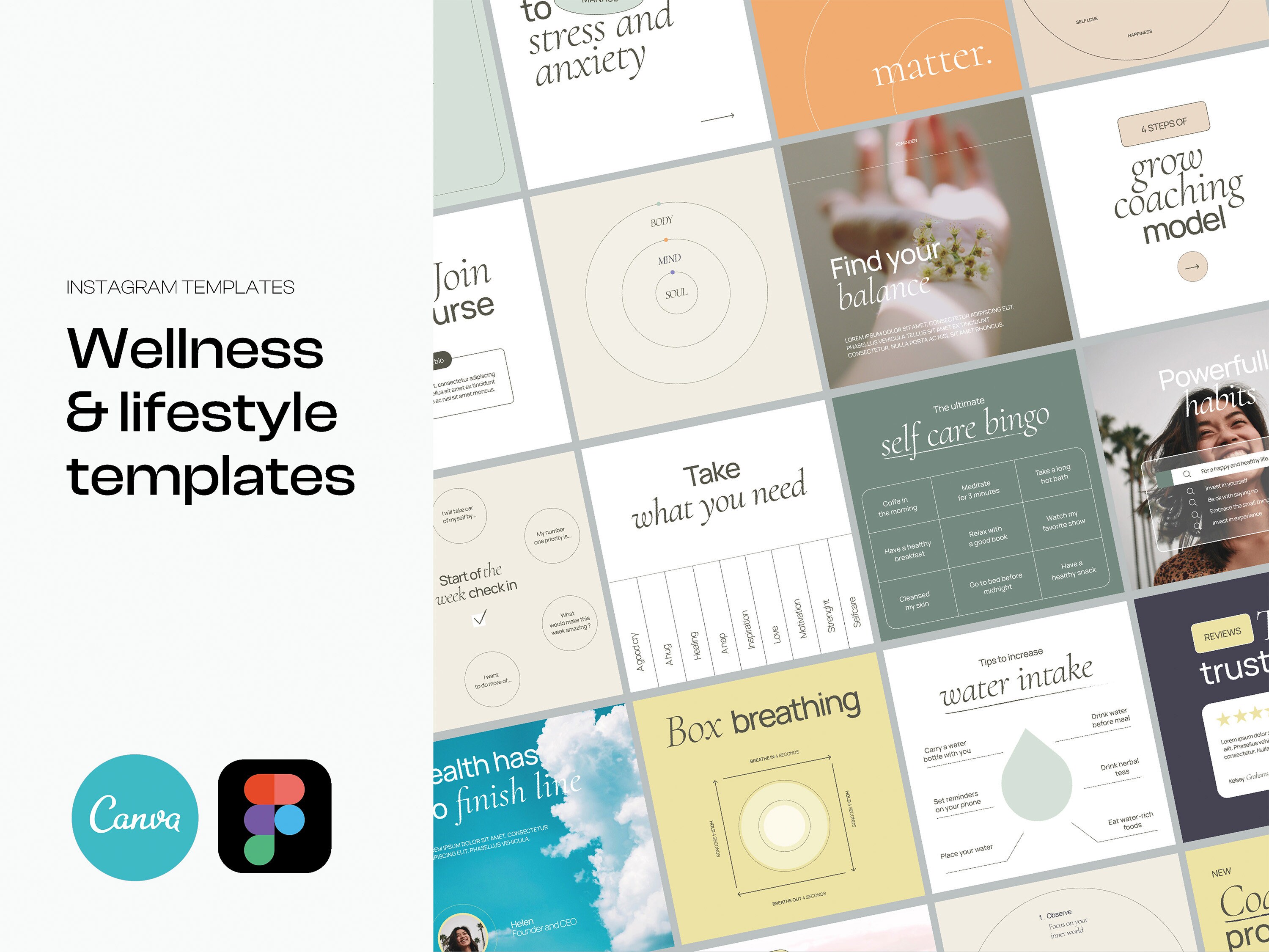 Wellness Coach Instagram Templates / Healthy Lifestyle Instagram ...