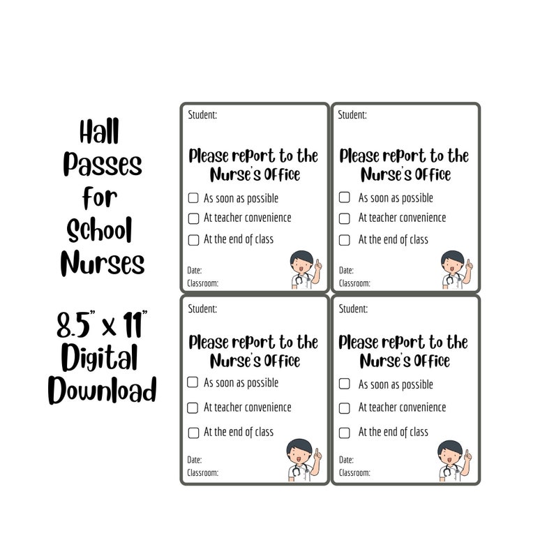 School Nurse / Health Clinic Pass - Please Report to the Nurse's Office ...