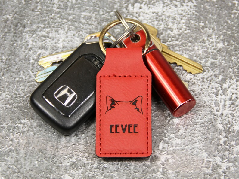 Custom Cat Ear Leather Keychain Engraved, New Kitten Gift, Cat Owner ...