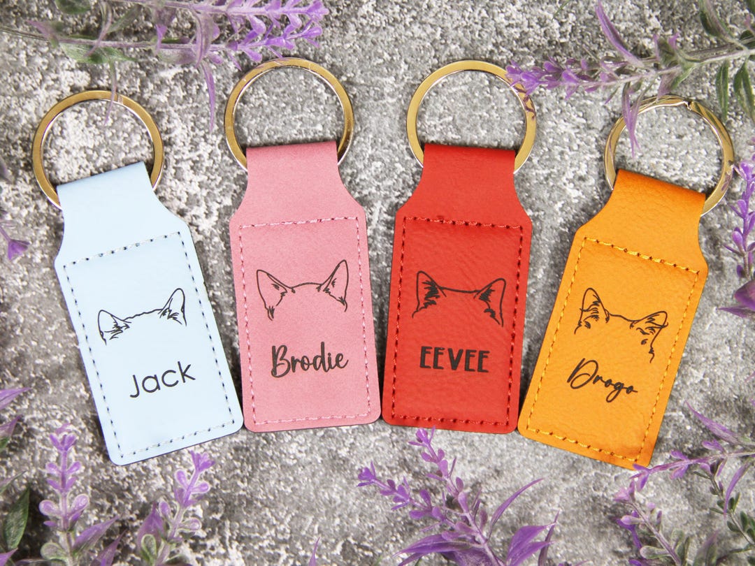 Custom Cat Ear Leather Keychain Engraved, New Kitten Gift, Cat Owner ...
