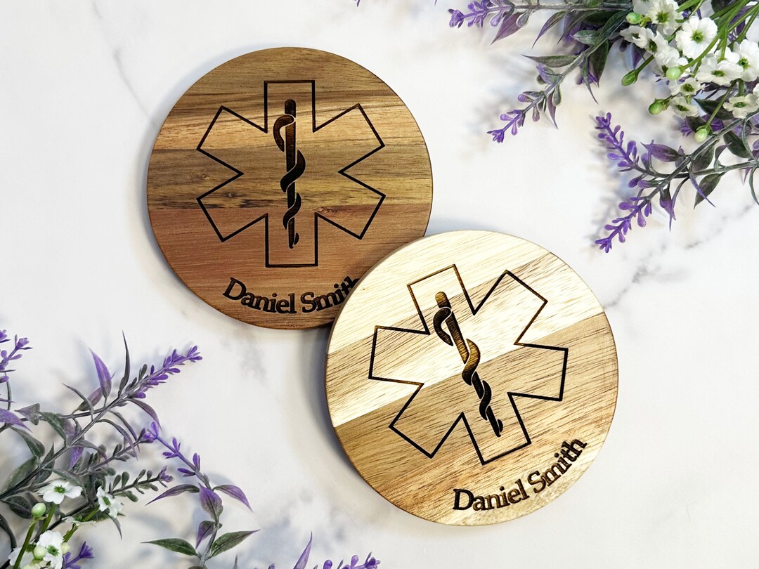 Personalized EMT EMS Acacia Wood Coaster Set of 4 - Laser Engraved ...