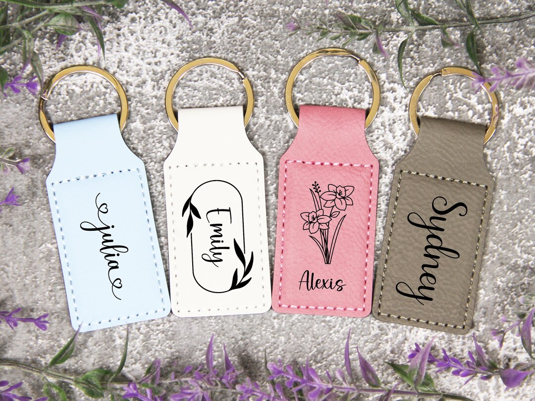 Engraved Custom Leather Keychain, Custom Name Keychain, Monogram ...