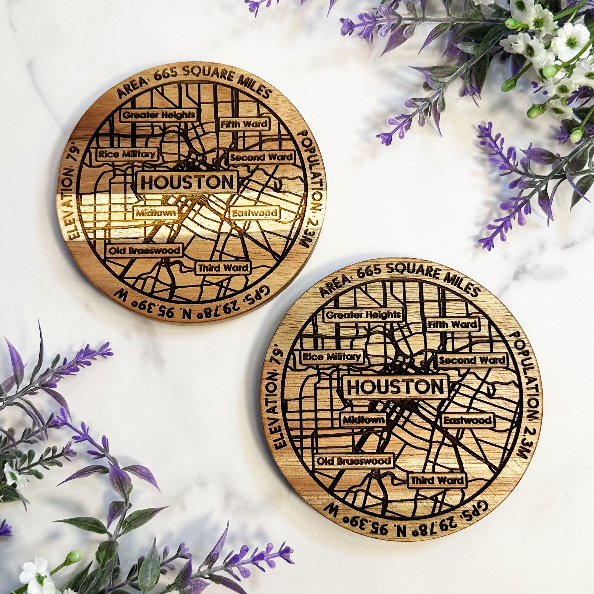 Houston Map Coaster Set - Acacia Wood Coasters, Houston Gifts, Houston ...