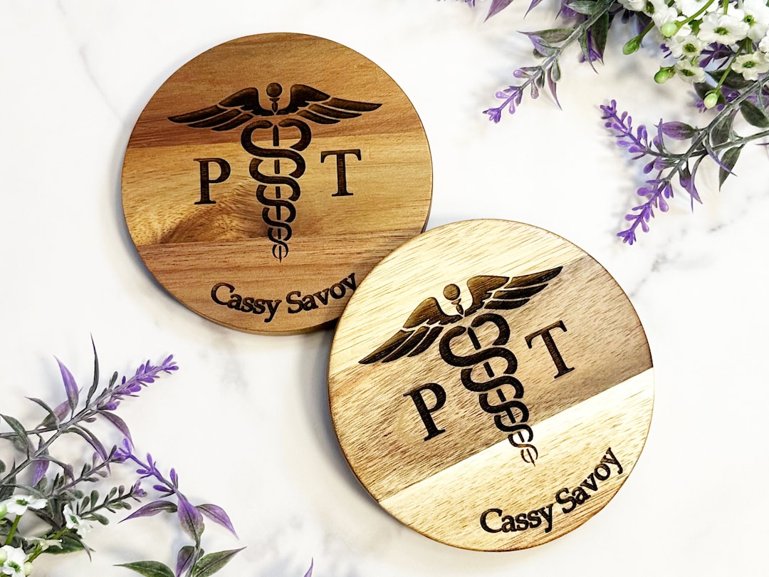 Personalized Physical Therapist Acacia Coaster Set, Engraved Coasters ...