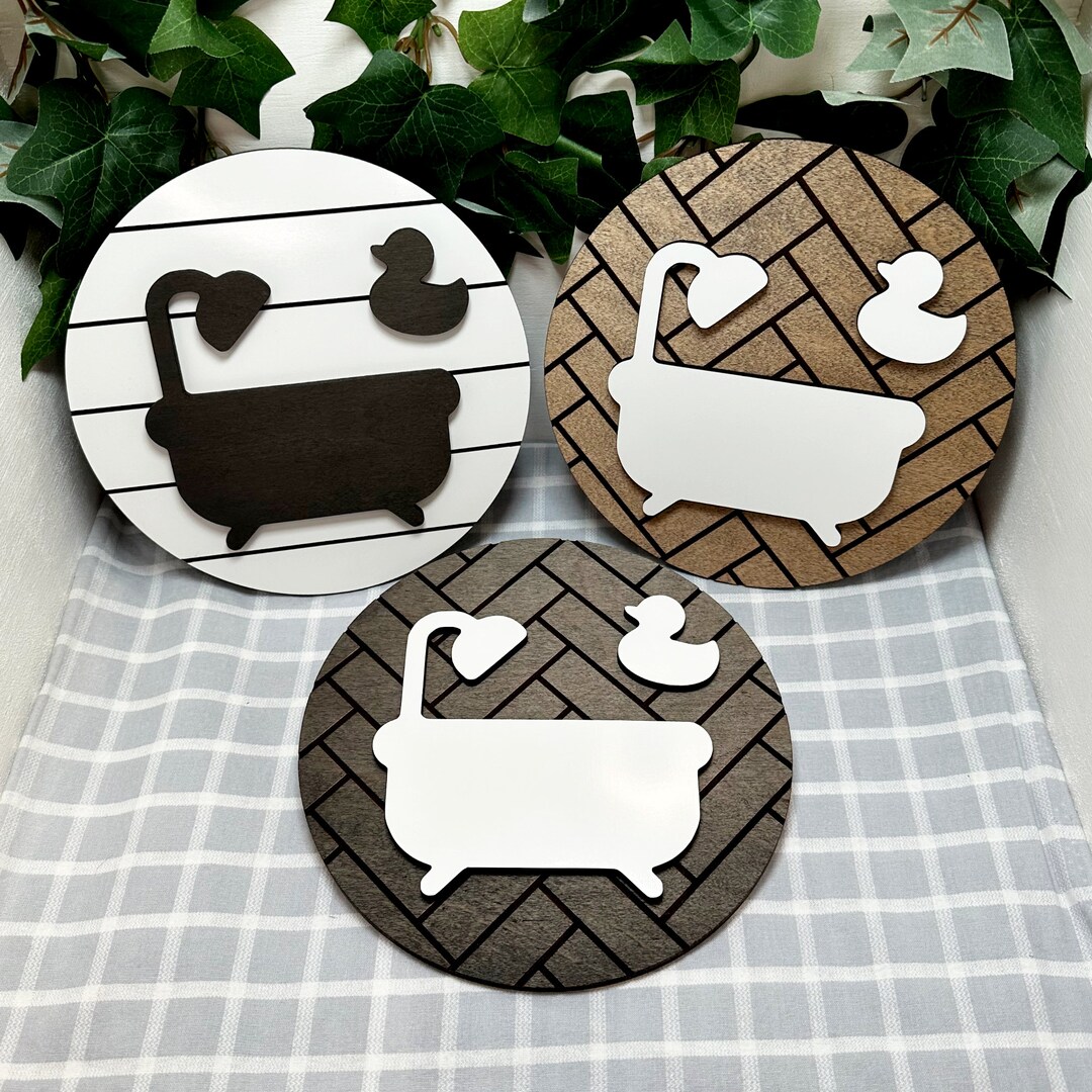 Laser Engraved 3D Bathroom Door Sign Tub Rubber Duck Icon Bathroom Sign ...