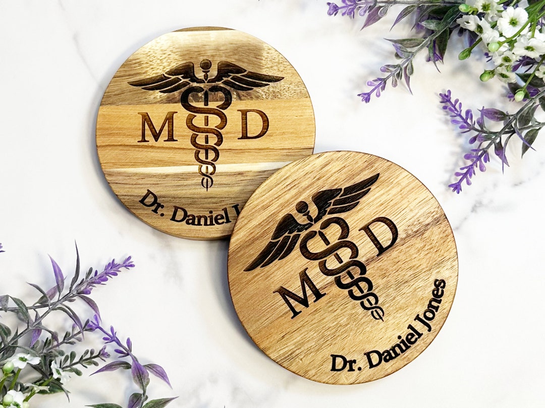 Personalized Medical Doctor Coaster Set of 4 - Laser Engraved Wooden ...