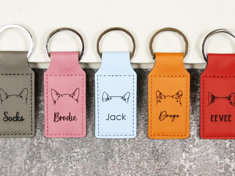 Custom Cat Ear Leather Keychain Engraved, New Kitten Gift, Cat Owner ...