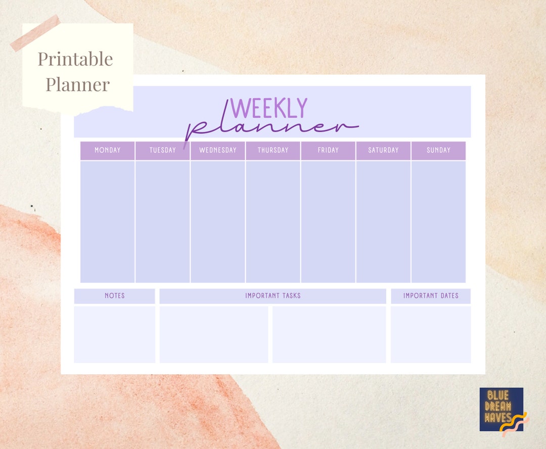 Weekly Planner | Printable Purple Weekly Planner | Digital Weekly ...