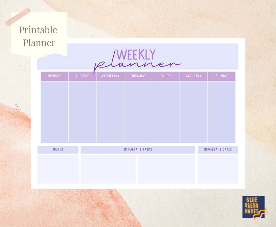 Weekly Planner | Printable Purple Weekly Planner | Digital Weekly ...