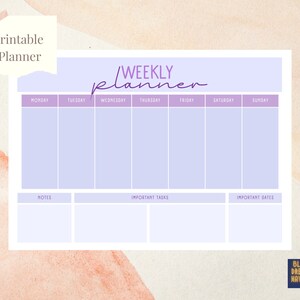 Weekly Planner | Printable Purple Weekly Planner | Digital Weekly ...