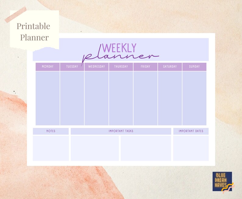 Weekly Planner | Printable Purple Weekly Planner | Digital Weekly ...