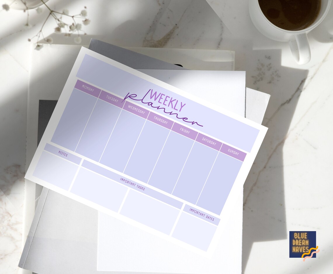 Weekly Planner | Printable Purple Weekly Planner | Digital Weekly Planner | Printable Purple ...