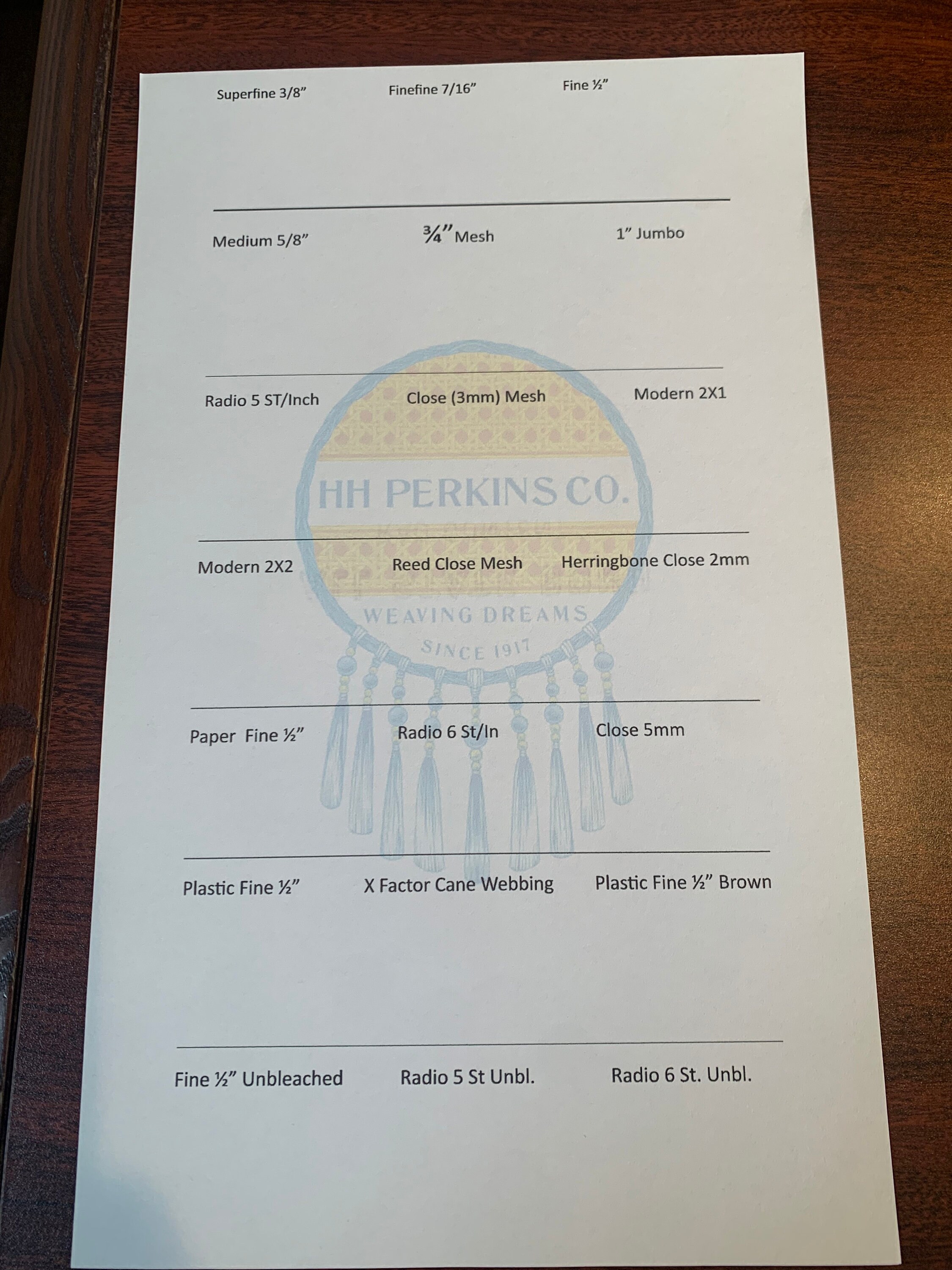 Product Sample Charts Cut With Actual Materials Round Materials Chart ...