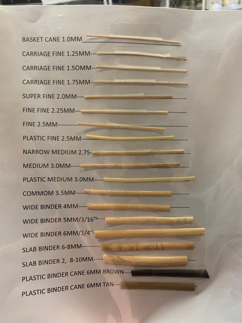 Cane Webbing & Rushing Materials Sample Chart: Reed Spline, Shaker Tape ...