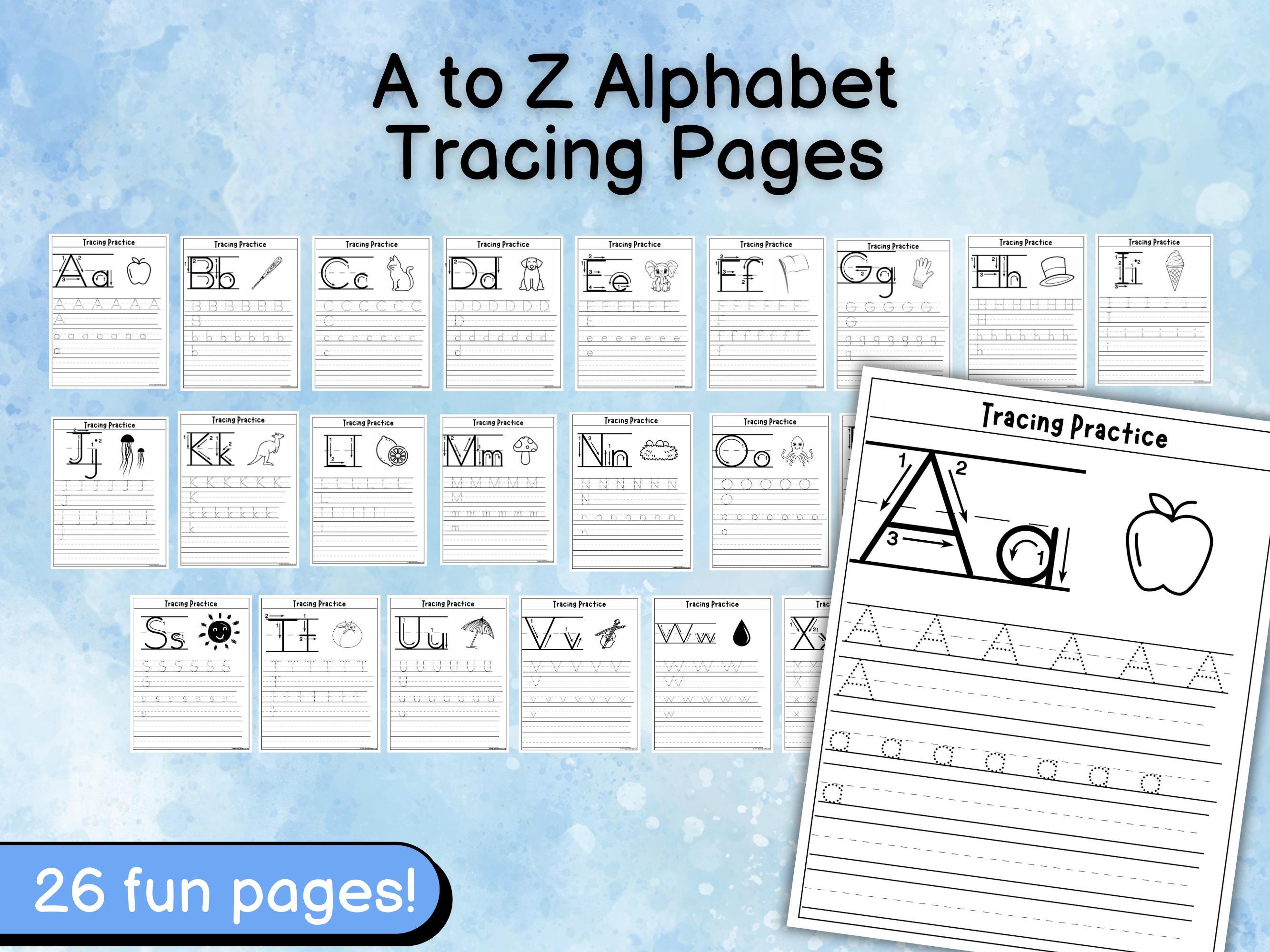 A to Z Alphabet Tracing Worksheets, ABC Printable for Kids, Preschool ...
