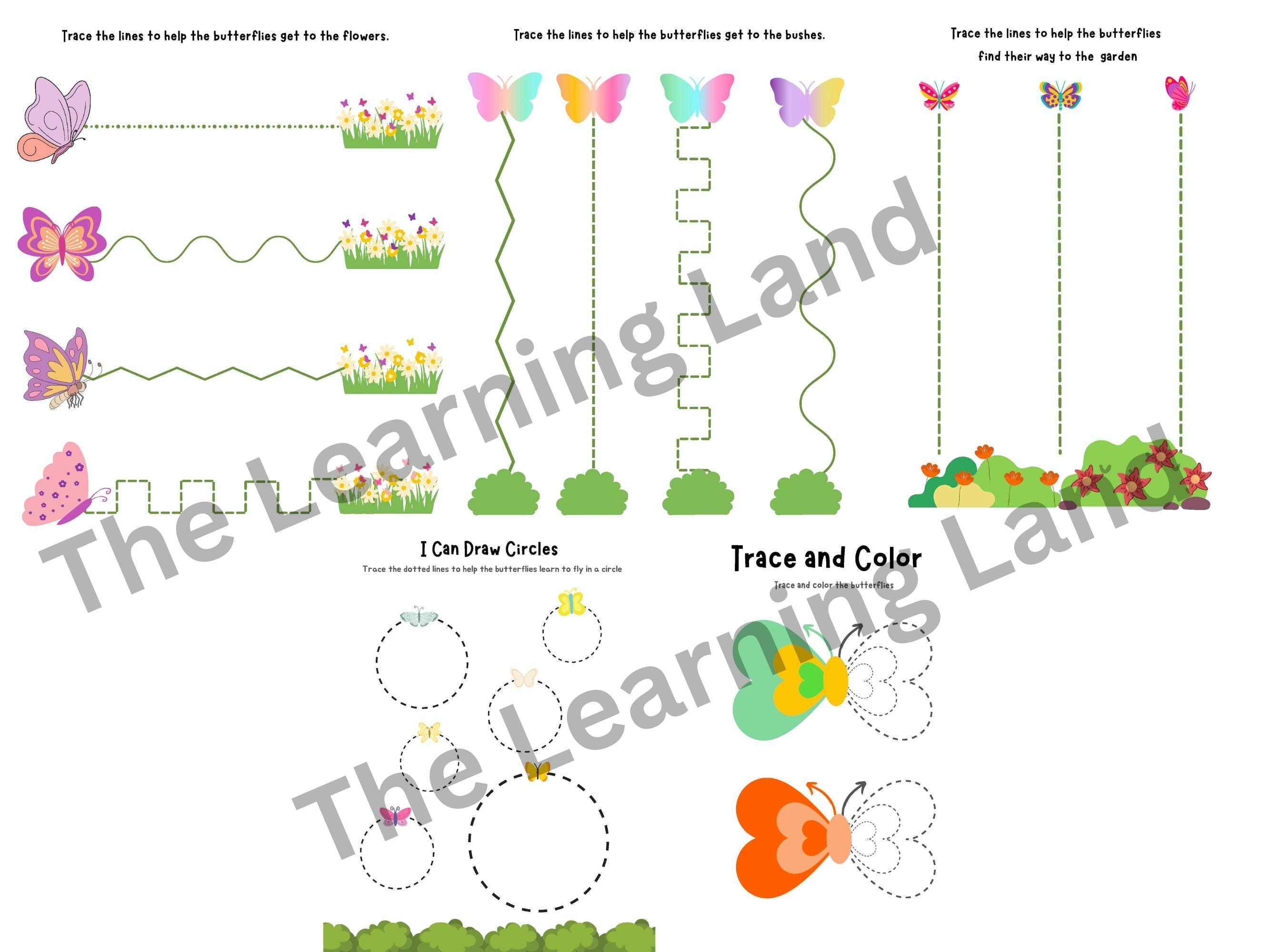 Line Tracing Worksheets, Fun Butterfly Printable Tracing for Kids ...