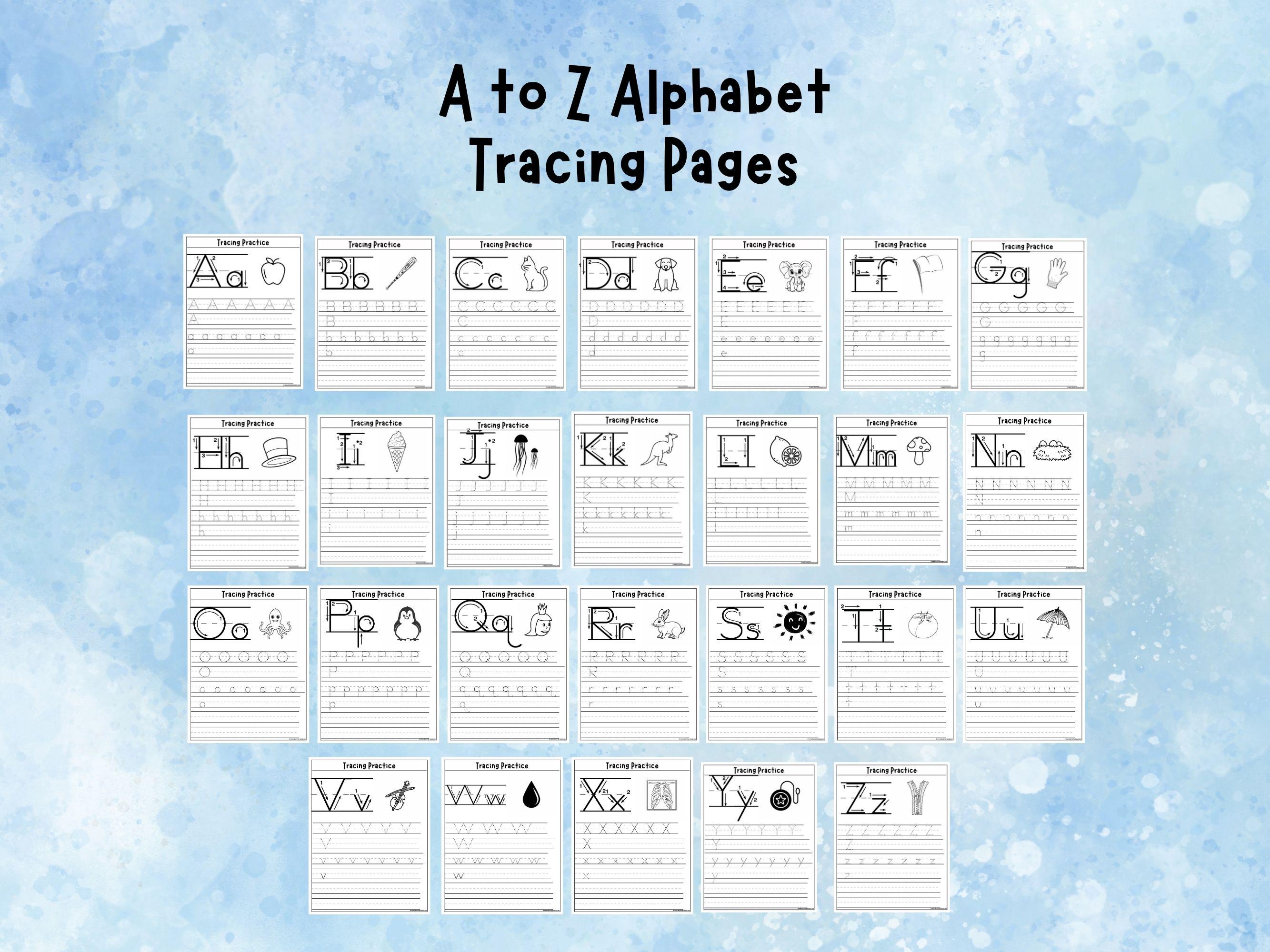 A to Z Alphabet Tracing Worksheets ABC Printable for Kids Preschool ...