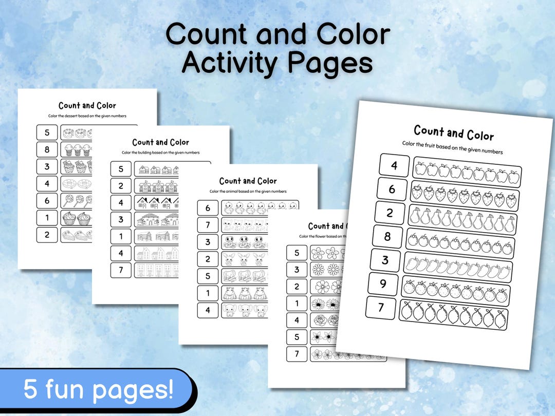 Count and Color Activity Pages, Fun Math Learning, Printable Worksheets ...