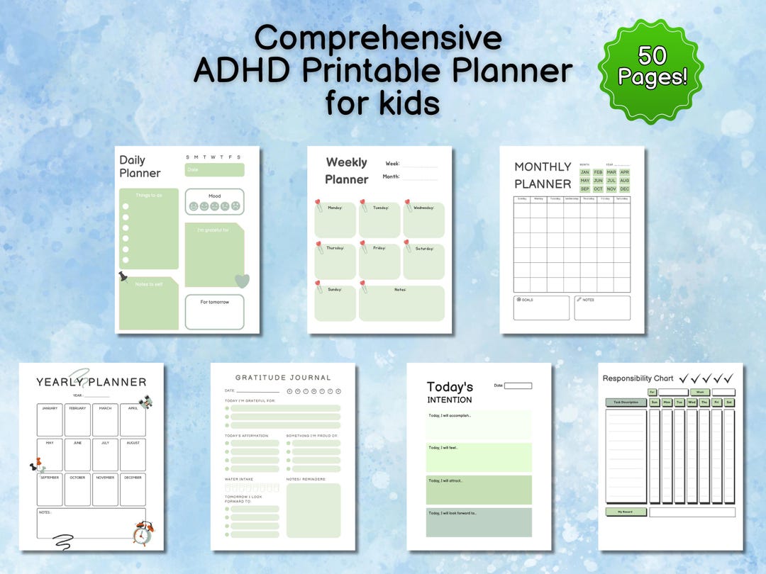 ADHD Planner Bundle for Kids, Printable Organizers, Routine Tracker ...