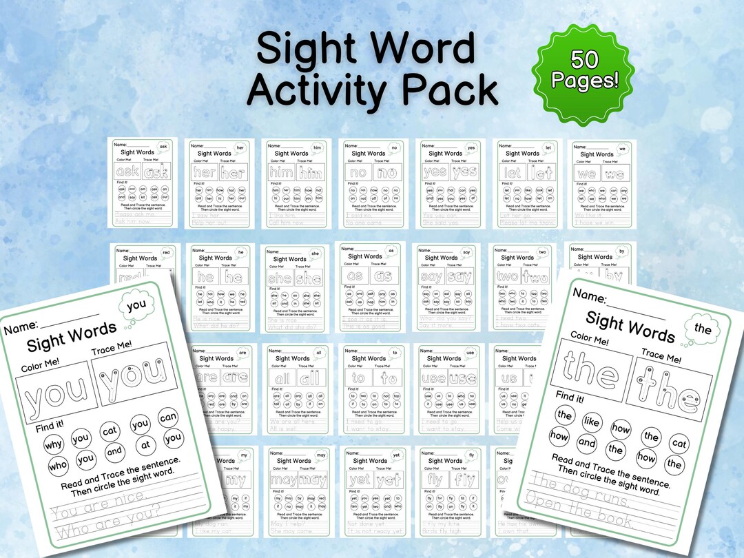 Sight Words Activity Pack, Printable Fun Trace & Color Worksheets for ...