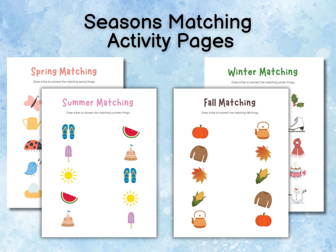 Seasonal Matching Activity Pages, Connect the Images Fun, Printable ...