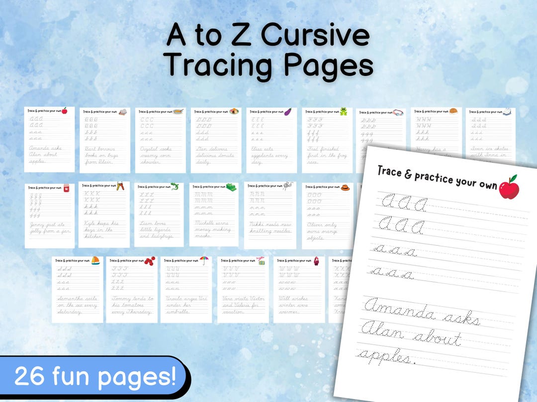 A to Z Cursive Tracing Worksheets, Learn Cursive Alphabet, Printable ...