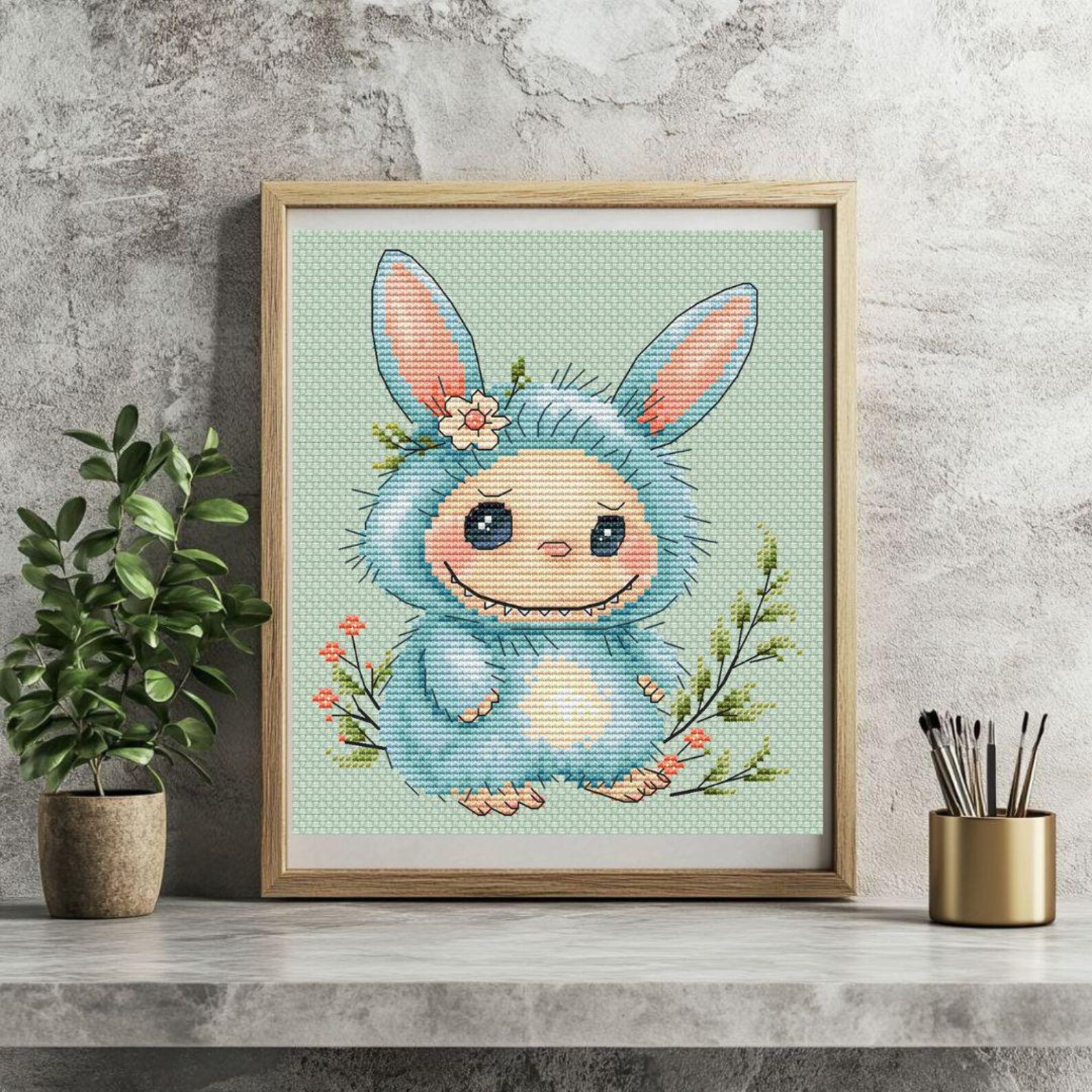 Trendy Labubu Cross-stitch Pattern in Blue Tones! Perfect for Kids ...